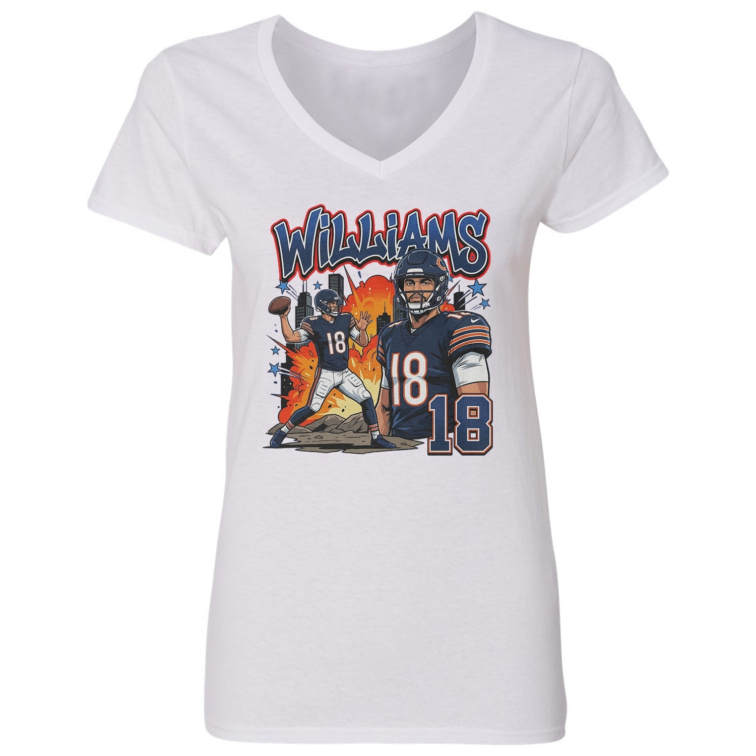 Caleb Williams Inspired 18 Graphic - Chicago Tribute Ladies' V-Neck ...