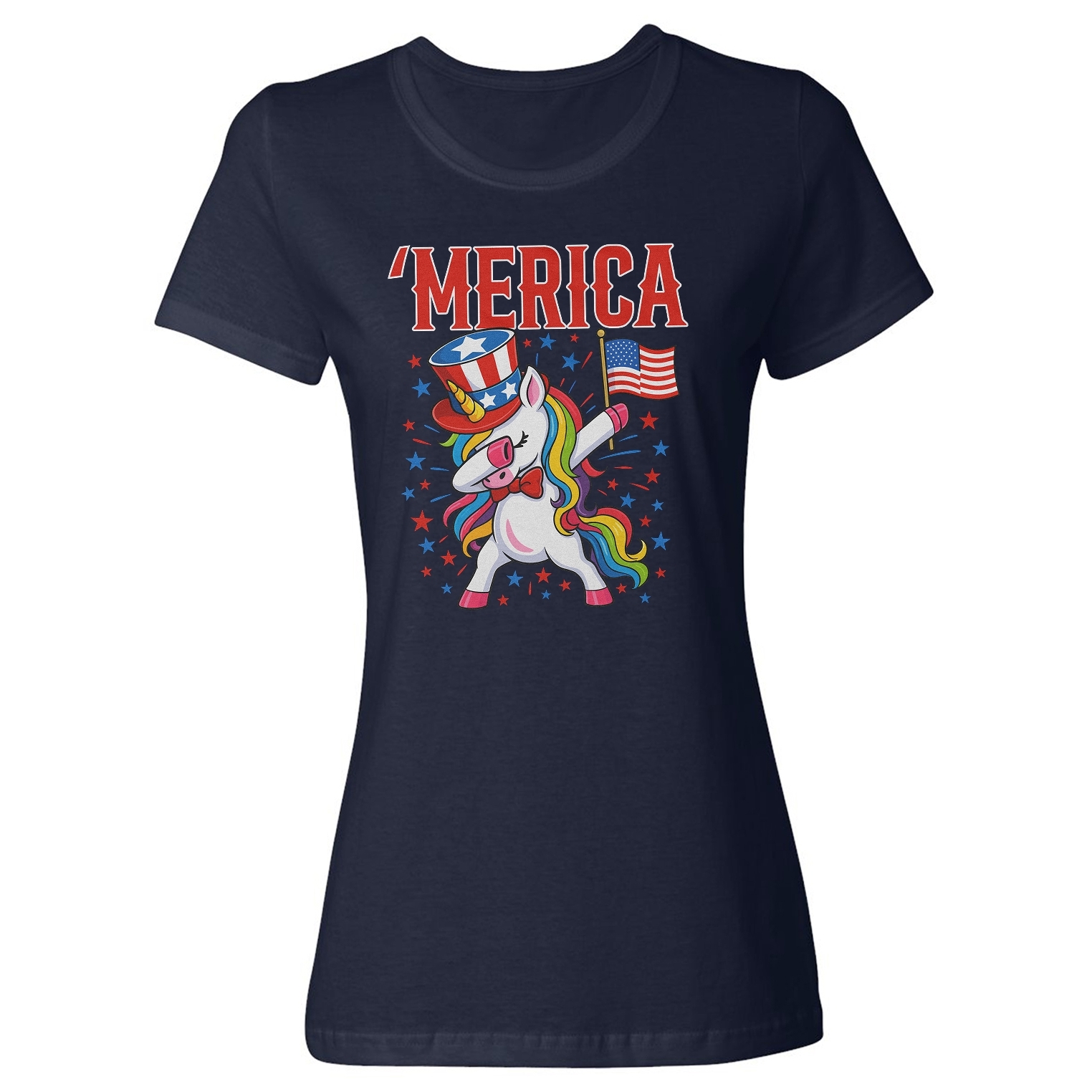 4th of July Dab Unicorn - 'Merica Independence Day Ladies' Crewneck T ...