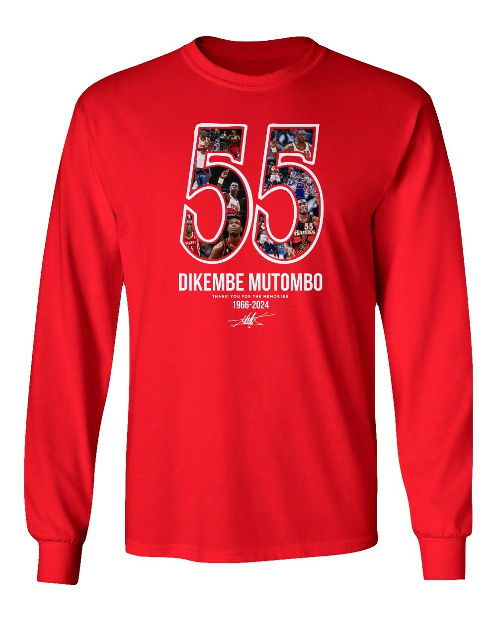 Dikembe Mutombo 55 Collage Basketball Legend Tribute Long Sleeve Tshirt ...