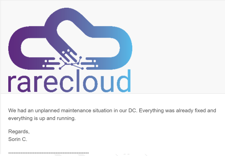 Is RareCloud down? Anyone having issues? — LowEndTalk
