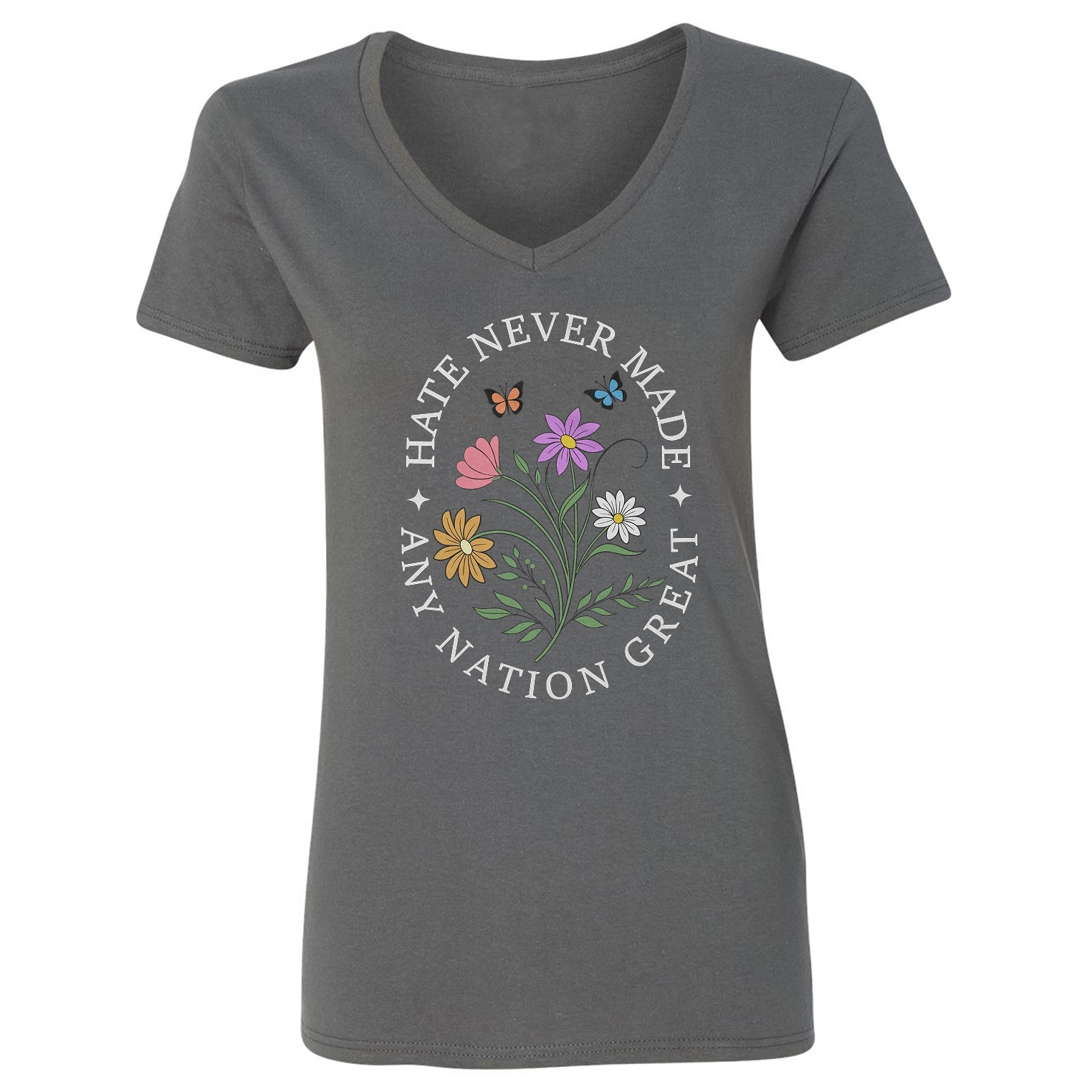 Hate Never Made Any Nation Great - Resist Floral Ladies' V-Neck Tshirt ...